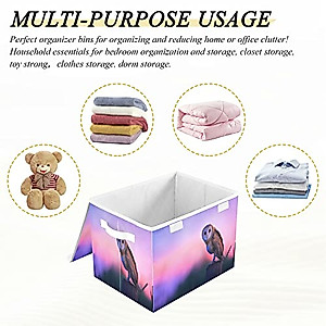 Kigai Storage Basket Cute Owl Storage Boxes with Lids and Handle, Large Storage Cube Bin Collapsible for Shelves Closet Bedroom Living Room, 16.5x12.6x11.8 In
