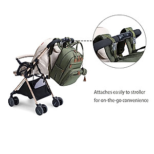 OUSIJOJO Diaper Bag Backpack, Green, with Changing Pad, 16.5x8x12 inches, Large Capacity, 18 Pockets, Waterproof, for Baby Girl Boy