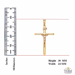 Solid 14K Yellow Rose Gold Crucifix Pendant - 38mm x 24mm Two Tone Jesus Cross Charm Religious Pendant - Suitable for Men & Women - Great Gift for Christmas & All Occasion