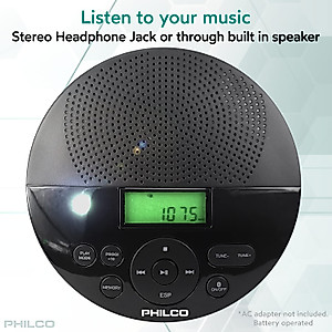Philco Bluetooth Personal CD Player - MP3 Playback, FM Radio, 60s Anti-Shock, Built-in Speaker, Headphones Included