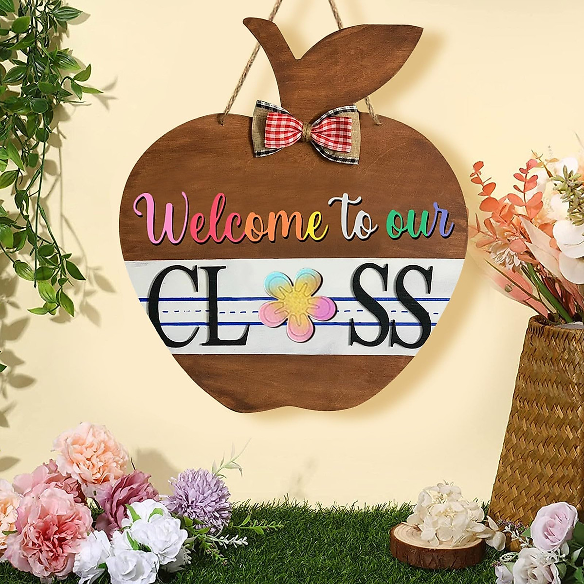 Welcome to Our Porch Sign Welcome To Our Wooden Hanging Sign Interchangeable Shape Teacher Classroom Sign Teacher Gift School Gift Personalized Teacher Large Shelf Decorations for Living Room