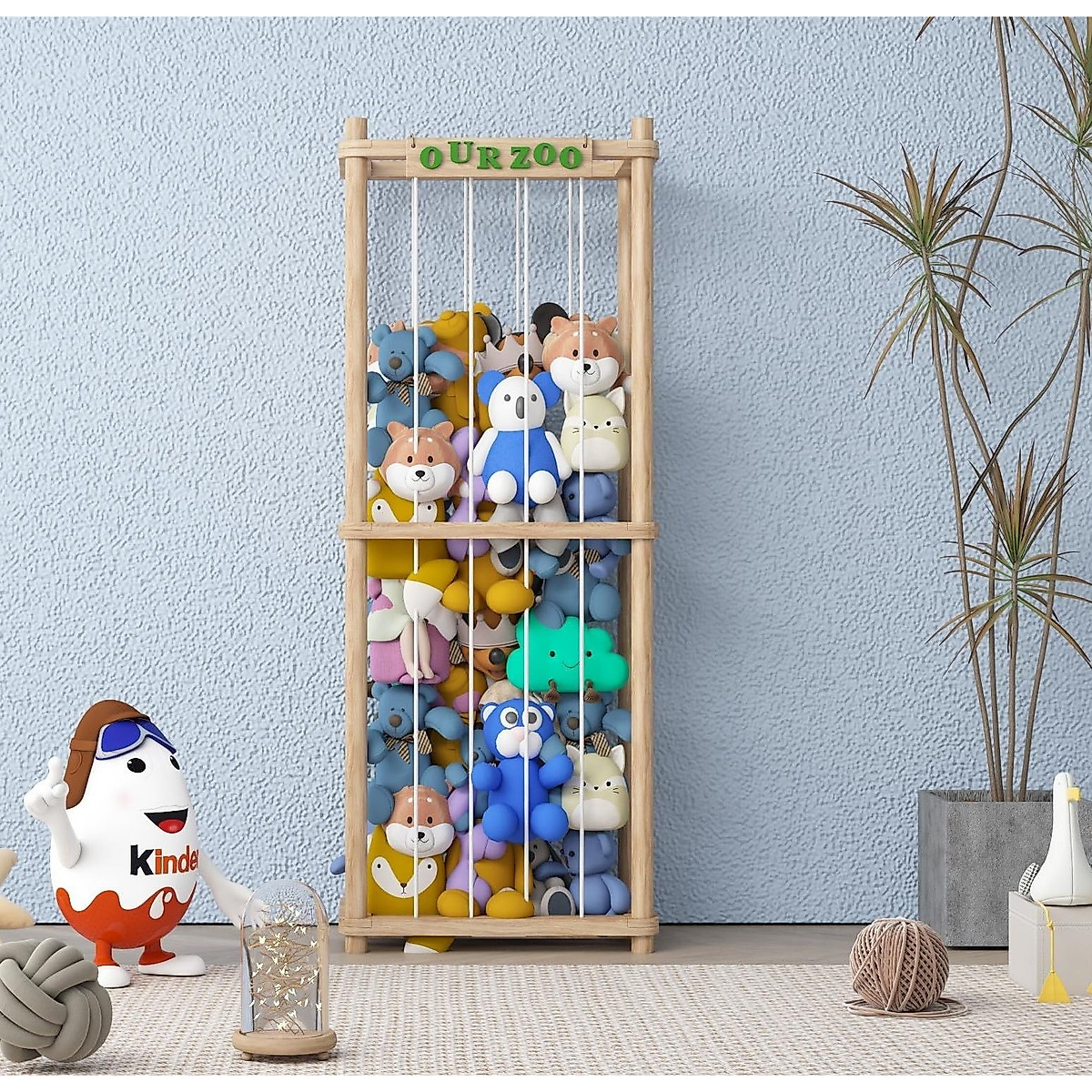 Eniffbaa Stuffed Animal Zoo Stuffed Animal Storage Wood Soft Toy Shelf Nursery Room Organizer Zoo Cage for Stuffed Animals with Zoo Pattern Gift for Nursery PlayRoom Bedroom KidRoom Chirstmas Gift