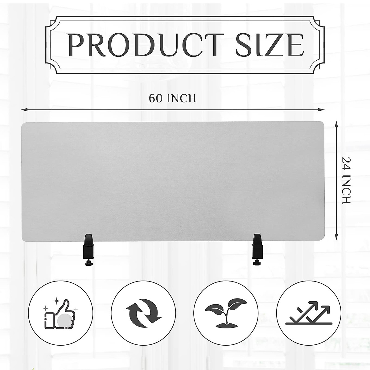 Jetec Clamp on Desk Divider for Office Acoustic Desk Privacy Panel Sound Proof Dividers Sound Absorbing Cubicle Wall Desk Partition Standing Desk Accessory(Light Gray, 60 x 24 Inch, 24 x 24 Inch)