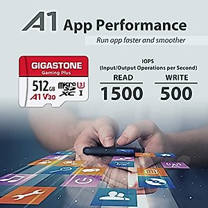 [Gigastone] 512GB Micro SD Card, Gaming Plus, MicroSDXC Memory Card for Nintendo-Switch, Steam Deck, 4K Video Recording, UHS-I A1 U3 V30 C10, up to 100MB/s, with Adapter