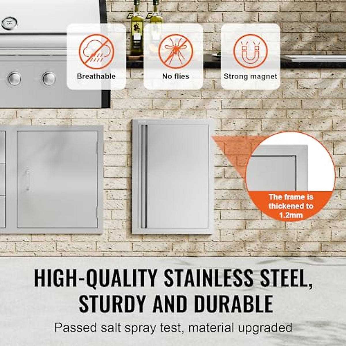 VEVOR BBQ Access Door 17W x 24H Inch, Vertical Single BBQ Door Stainless Steel with Recessed Handle, Outdoor Kitchen Doors for BBQ Island, Grill Station, Outside Cabinet