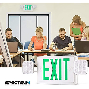 SPECTSUN 12 Pack Green Led Exit Sign with Emergency Lights & Battery Backup Operated Powered Emergency Exit Lights-Double Face -UL Listed 120277VAC Fire Exit Signs Lighting for Room.Window.