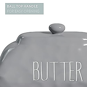 Barnyard Designs Ceramic Butter Dish with Lid for Countertop, Large Butter Holder, Butter Crock for Counter, Covered Butter Dish for Refrigerator, Farmhouse Dishes Kitchen Decor, Grey, 8" x 4"