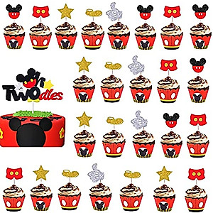 Cartoon Mouse 2nd Birthday Party Supplies - Oh Twodles Theme Party Decorations Includes Felt Banner,Welcome Hanger Door Sign, Tablecloth,Cake Cupcake Toppers,Mouse Head Balloons, 12" Latex Balloon, Confetti Balloon