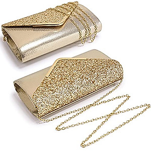 Dasein Women Evening Bags Formal Clutch Purses for Wedding Party Prom Handbags with Shoulder Strap and Glitter Flap (Gold)