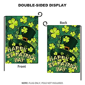 |Double Sided| Premium Happy St. Patrick's Day Garden Flag, Green Hat with Clover Decorative Garden Flags - Weather Resistant & Double Stitched - 18 x 12.5 Inch-L31