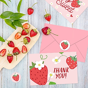 Whaline 36 Pack Strawberry Thank You Cards Pink Fruit Greeting Cards with Envelopes & Stickers Blank Note Cards for Baby Shower Birthday Party Invitation Supplies