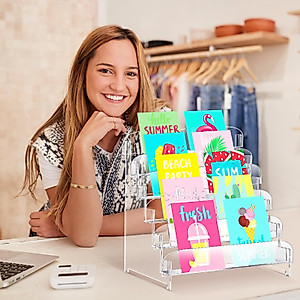 Yalikop 5 Tier Acrylic Greeting Card Display Stand Portable Greeting Card Display Rack Storage Sticker Greeting Card Organizer Stamp Postcard Mail Greeting Card Holder for Retail Counter Desk