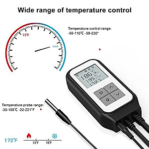 Digital Temperature Controller,Wireless Thermostat for Reptiles Temperature Controlled Outlet with Heating and Cooling Setting for Greenhouse Aquarium Homebrew, 220W