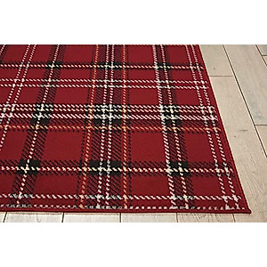 Nourison Grafix Red 5'3" x 7'3" Area -Rug, Modern, Plaid, Bed Room, Living Room, Dining Room, Kitchen, Easy -Cleaning, Non Shedding, (5' x 7')