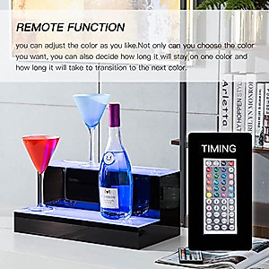 SUNCOO LED Lighted Liquor Bottle Display 16 Inch 2 Step Illuminated Bar Bottle Shelf 2 Tier Cimmercial Home Bar Bottle Display Drinks Lighting Shelves Home Bar Lighting with Remote Control
