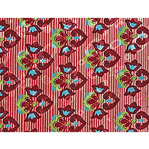 Peegli Women's Vintage Red Floral Saree Indian Crepe Silk Sari 5 Yards DIY Fabric