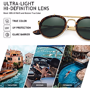 2020 VentiVenti Vintage Steampunk Double Bridge Round Polarized Sunglasses Designer Metal Frame For Women Men Tortoise Brown Frame/G15 Lens