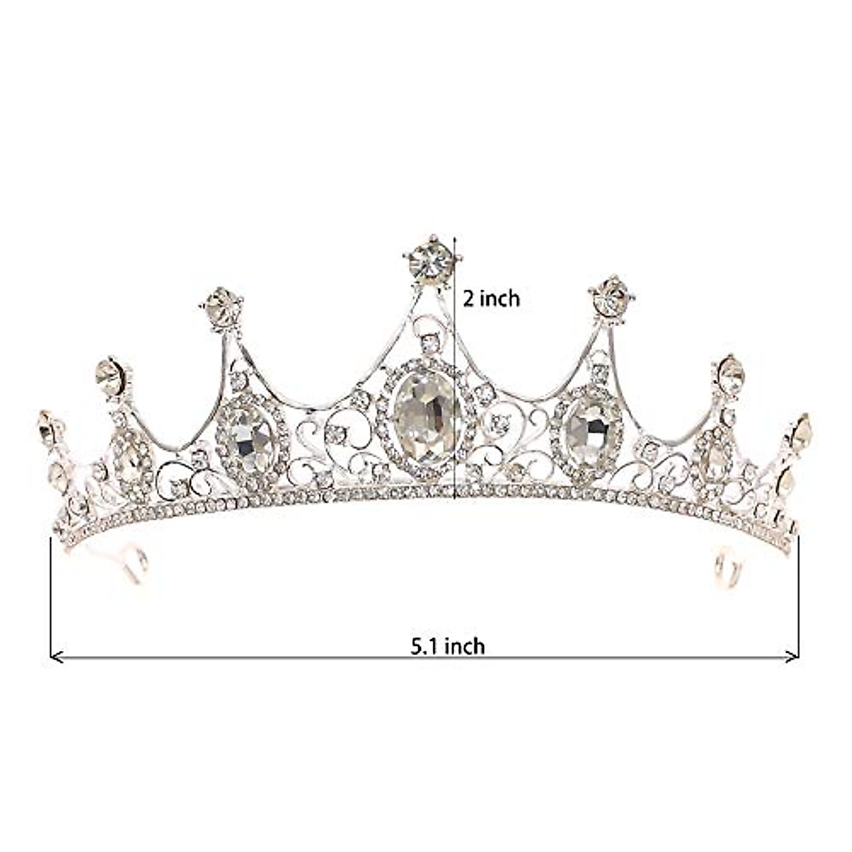FORSEVEN Rhinestone Tiara Crystal Princess Crowns Pageant Birthday Wedding Party Headband Hair ​Accessories for Women and Girls (Silver)