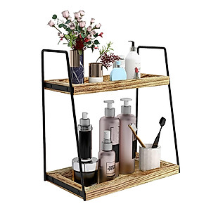 Dorhors 2 Tier Bathroom Counter Organizer Storage,Vanity Organizer for Bathroom Counter,Wood Counter Standing Rack for Bathroom,Dresser,Kitchen