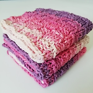 Cotton Dish Cloths Handmade Set of 3 Pink Crochet Kitchen Reusable Rags Wash Cloth Soft Cozy Ecology Mini Towels