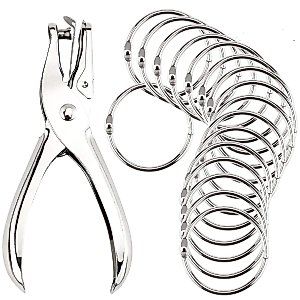 Neworkg 30 Pcs Book Rings, Loose Leaf Rings(1.5 inch), Nickel Plated Steel Binder Rings with a Metal Hole Puncher