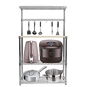 Dporticus 4 Tier Adjustable Kitchen Cart Baker Rack Storage Rack Microwave Oven with Spice Rack Organizer Cutting Board and Hooks