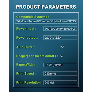 ZYWELL Thermal Receipt Printer, ZY908 Pos Printer, 80mm Direct Thermal, USB Ethernet Port, Support Windows/Mac/Android,No Square