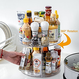 2 Tier Lazy Susan Turntable Cabinet Organizer,360° Rotating Clear Spice Rack Kitchen Storage Container for Countertop, Bathroom,Pantry