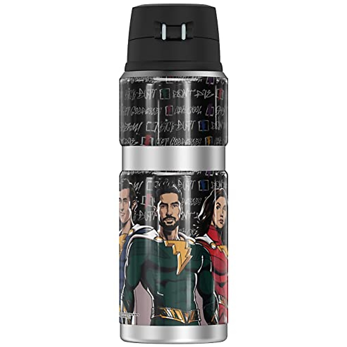 Shazam! Fury of the Gods OFFICIAL Illustrated Heroes THERMOS STAINLESS KING Stainless Steel Drink Bottle, Vacuum insulated & Double Wall, 24oz