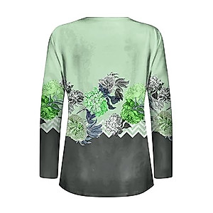 CzctKHun Long Sleeve Tops Long Sleeve Shirts for Women Womens Long Sleeve Shirts Womens Long Sleeve Tops V-Neck Pleated Pullovers Button Up Printing T-Shirt Comfy Tees Lightweight Sweatshirt