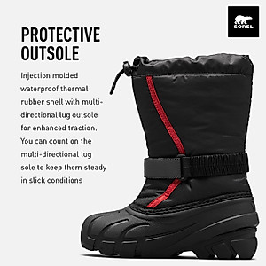 Sorel Snow Boot, Black X Bright Red Youth, 4 US Unisex Big Kid