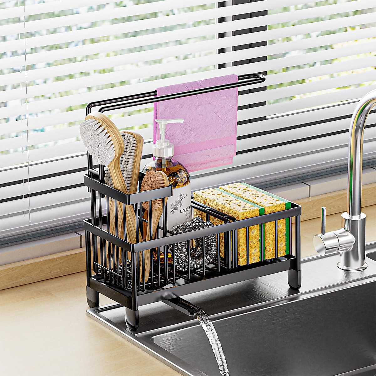 Bridgify Sponge Holder for Kitchen Sink, Kitchen Sink Caddy, Kitchen Sponge Holder, Soap Dispenser Kitchen Organizers and Storage Essentials.