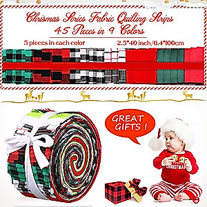 Tatuo 45 Pieces Christmas Jelly Soft Rolls Buffalo Plaid Fabric Strips Rolls Quilting Fabric Roll up Craft Patchwork Strips for Handmade Favors, 2.5 x 40 Inches(Classic Style)