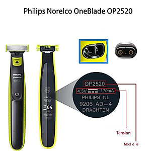 4.3V Philips Norelco One Blade Charger Power Cord, Power Supply Adapter for Norelco OneBlade QP2520, QP2520 / 90, QP2520 / 70, QP2520 / 72 Hybrid Electric Trimmer and Shaver(Fits QP2520 Only)
