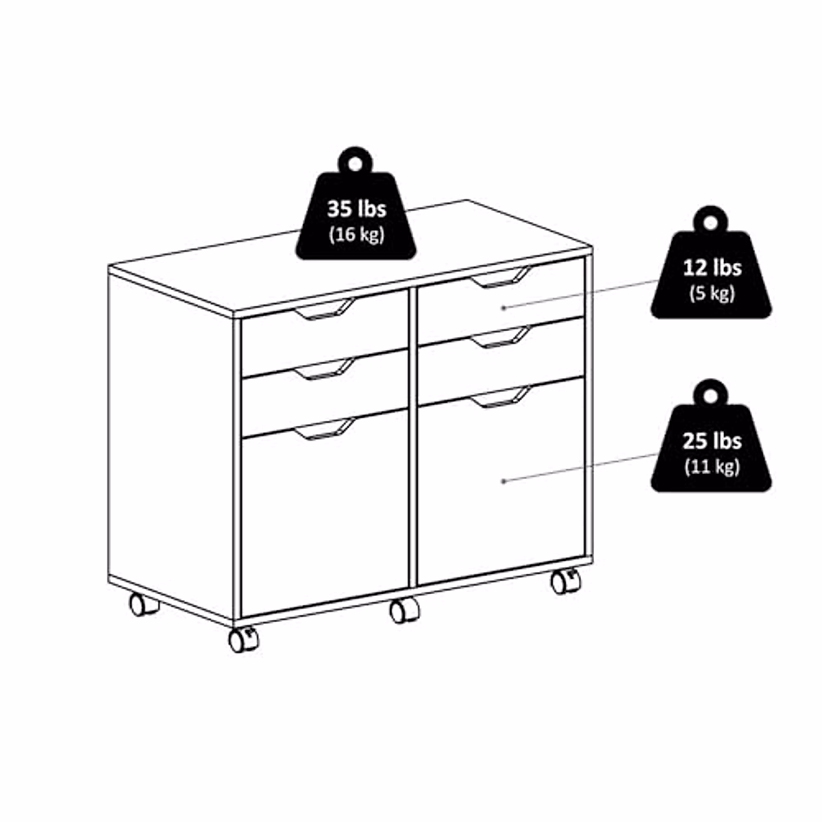 Winsome Halifax Storage Mobile Cabinets, 2 Doors, 4 Drawers, for Home Office, Black