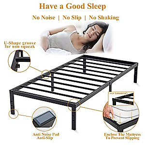 HISKIWUU Twin XL Bed Frame Heavy Duty 3000lbs 14 Inches,XL Twin Bed Frame Easy to Assemble Anti-Slip Noise Free,Bed Frame Twin XL No Box Spring Needed,Under Bed Storage,Black