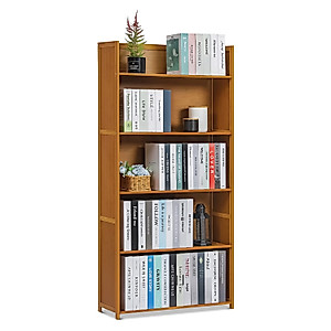 MoNiBloom 5 Tier Open Shelf, Bamboo Multifunctional Bookcase Storage Cabinet Display Shelves Organizer for Living Room Bedroom Study Room, Brown