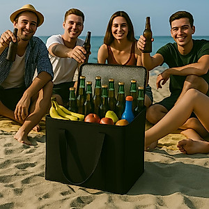 2-Pack, XL-Large Insulated Grocery shopping bags, Black, reusable bag,thermal zipper,Collapsible,tote,cooler,food transport hot and cold,for instacart,camping,Recycled Material delivery groceries