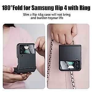 LEIAU for Samsung Galaxy Z-Flip-4 Case: Upgrade [Full Cover Hinge Protection] Slim Phone Case with Metal Ring Screen Protection Wireless Charging for Galaxy Z Flip 4 5G(2022) Black