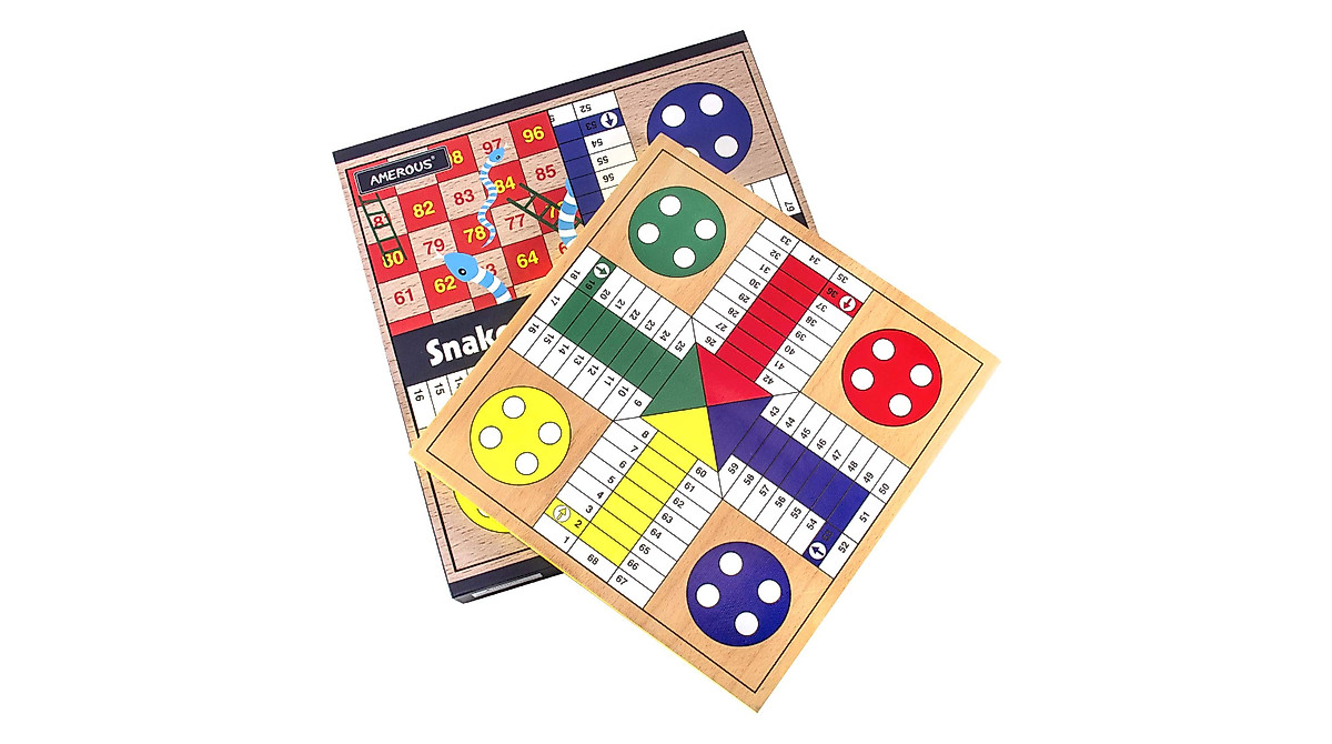 Fun AMEROUS 12" Wooden Ludo Board Game for Family
