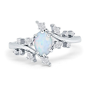 Blue Apple Co. Lab Created White Opal Size-10 Teardrop Two Piece Bridal Set Art Deco Vintage Round Cubic Zirconia 925 Sterling Silver