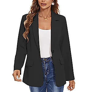 Women's Casual Blazers Long Sleeve Open Front Lapel Collar Work Office Blazers Jacket with Pockets Black