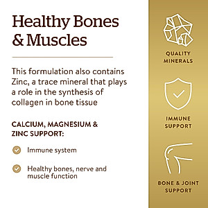 Solgar Calcium Magnesium Plus Zinc, 100 Tablets - Promotes Healthy Bones and Teeth - Supports Nerve & Muscle Function - Non GMO, Vegan, Gluten Free, Dairy Free, Kosher, Halal - 33 Servings