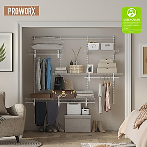 PROWORX 4-6 Ft Closet Organizer System, Adjustable Metal Wire White Closet System, Expandable Walk in Closet Organizers and Storage System, Closet Shelves with Hanging Rods