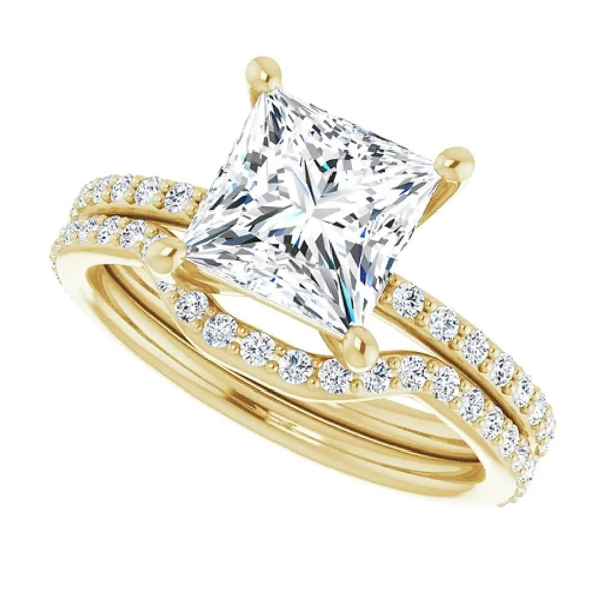 2 CT Princess Cut VVS1 Colorless Moissanite Engagement Ring Set for Women Bridal Ring Set Handmade Solitaire Moissanite Wedding Gifts Anniversary Promise for Love 925 Sterling Silver