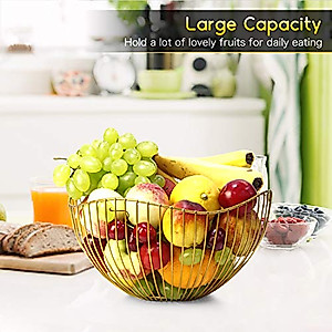DMAR Wire Fruit Basket Gold Fruit Bowl for Kitchen Counter Wave Fruit Basket Serving Bowl Wire Fruit Dish for Fruits and Veggies
