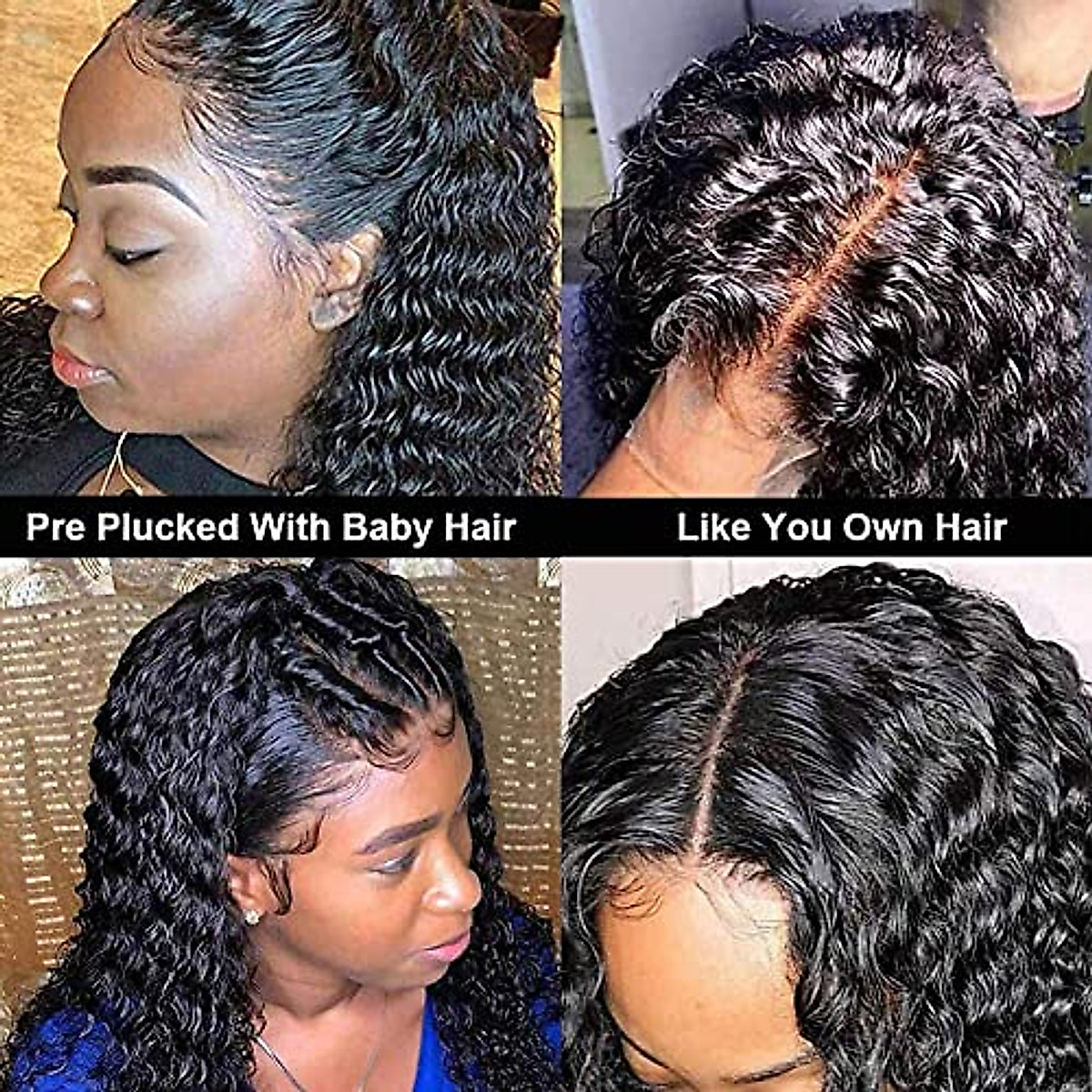 Amanda HD Deep Wave Lace Front Wigs Human Hair Pre Plucked 4x4 Deep Wave Wig 24 Inch Brazilian Virgin 180% Density Wet and Wave Lace Closure Wigs Human Hair for Women Natural Color