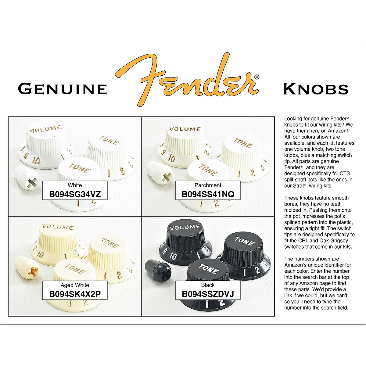 ToneShaper Fender Knob Set, Strat, Aged White