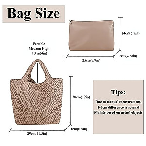 Women Vegan Leather Woven Bag, Tote Handbag Large Capacity Shoulder Top-handle Bag Underarm Bag with Purse