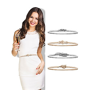4 Pieces Women Elastic Waist Belt Stretch Metal Dress Belt for Women, Silver and Gold